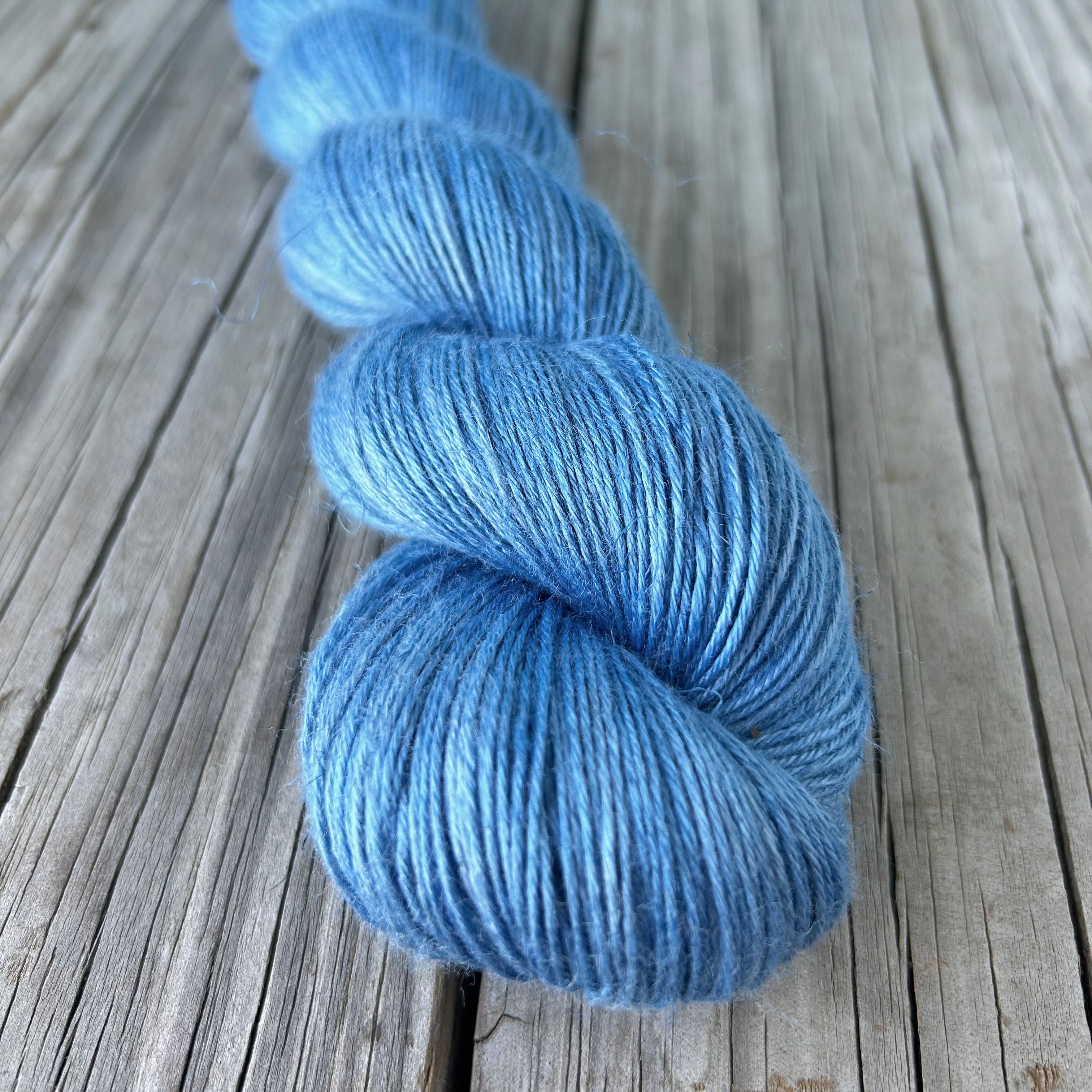 Powder Blues, Light Baby Blue Bamboo Linen Treasures Yarn, Fingering W