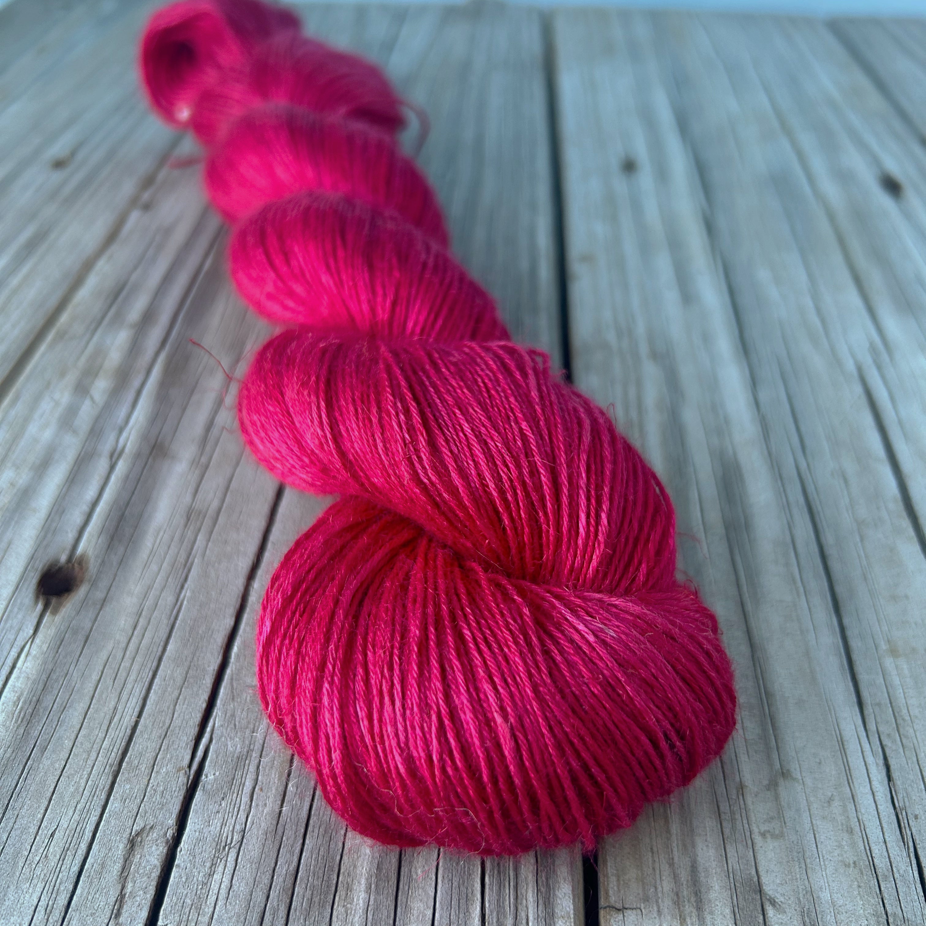 Swift Tides, Red Fuchsia Bamboo Linen Treasures Yarn, Fingering Weight