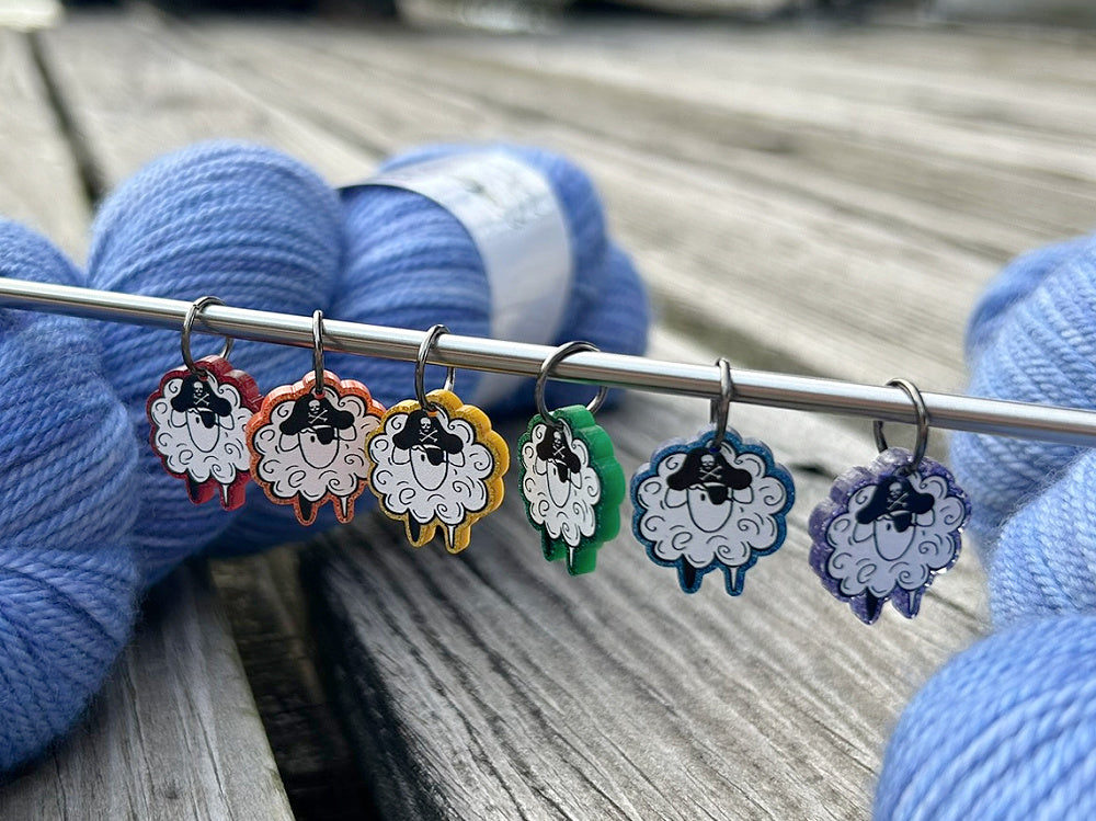 Rainbow Sparkle Pirate Sheep Stitch Markers, knitting stitch marker se